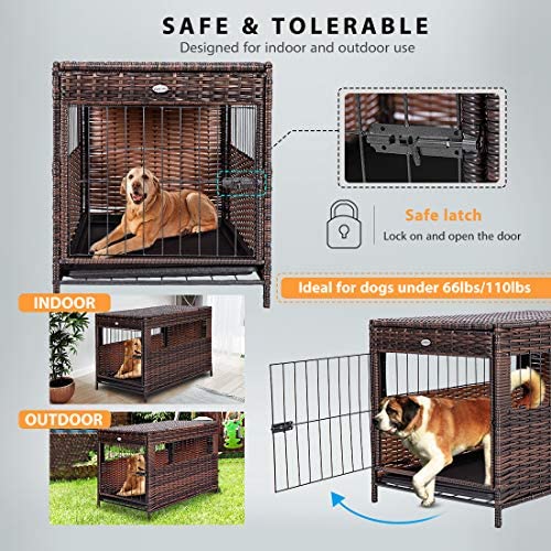DEStar Heavy Duty PE Rattan Wicker Pet Dog Cage Crate Indoor Outdoor ...